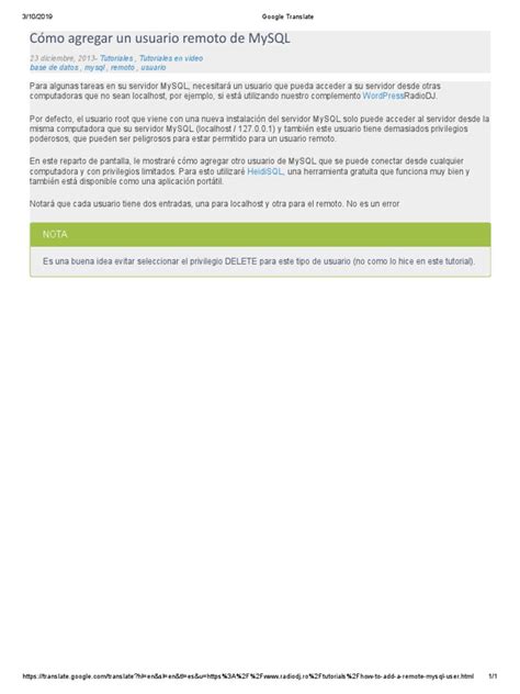 Radiodj Cómo Agregar Un Usuario Remoto De Mysql Pdf Informática