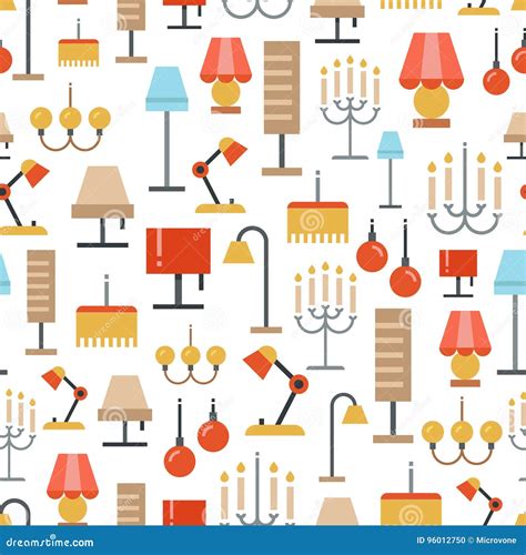 Lighting Seamless Pattern Texture With Flat Lamps Stock Vector