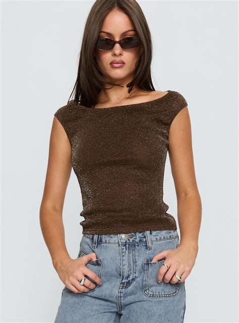 Cheirosa Off Shoulder Top Brown Shimmer Princess Polly