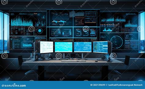 high tech computer lab for data analytics with a lot of dashboards in