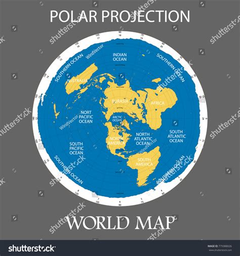 Azimuthal Equidistant Projection Vector Map World Stock Vector Royalty