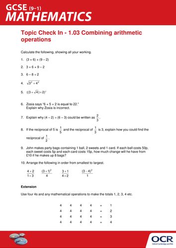Ocr Maths Initial Learning For Gcse Check In Test 103 Combining