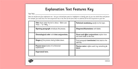 features of an explanation text checklist teacher made