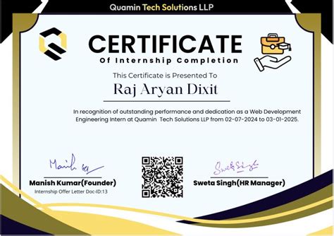i m happy to share that i ve completed my internship at quamin tech