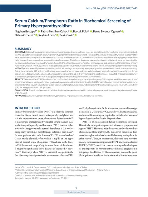 Pdf Serum Calcium Phosphorus Ratio In Biochemical Screening Of Primary Hyperparathyroidism