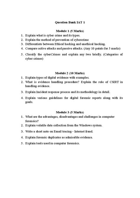 Question Bank Iat 1 2 Hdhdj Question Bank Iat 1 Module 1 5 Marks Explain What Is Cyber