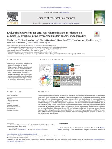 PDF Evaluating Biodiversity For Coral Reef Reformation And Monitoring On Complex D Structures