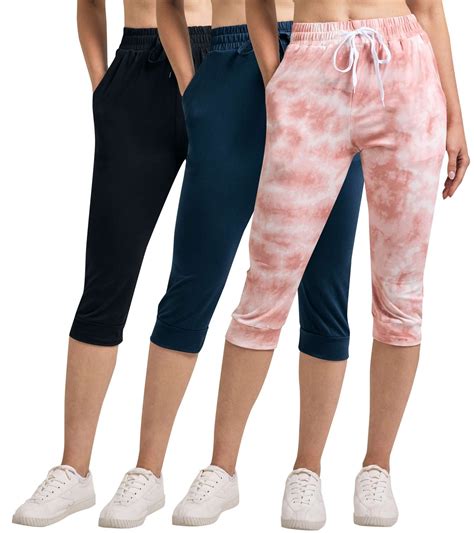 3 Pack Womens Capri Joggers Soft Cuffed Sweatpants For Casual Or