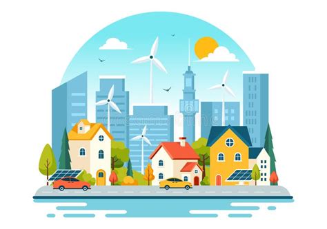 Energy Efficiency In The City Vector Illustration Featuring A Sustainable Environment With