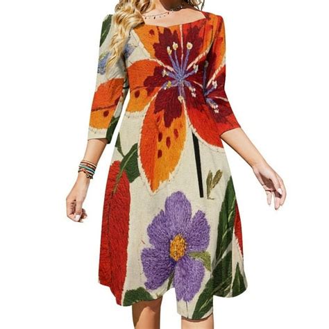Embroidered Floral Textile Artwork Beauty Womens Summer Dress Tie Back