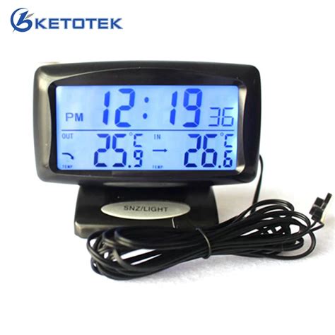 Car Electronic Clock Temperature Meter Auto Indoor And Outdoor Thermometer Dual Sensors LCD Blue