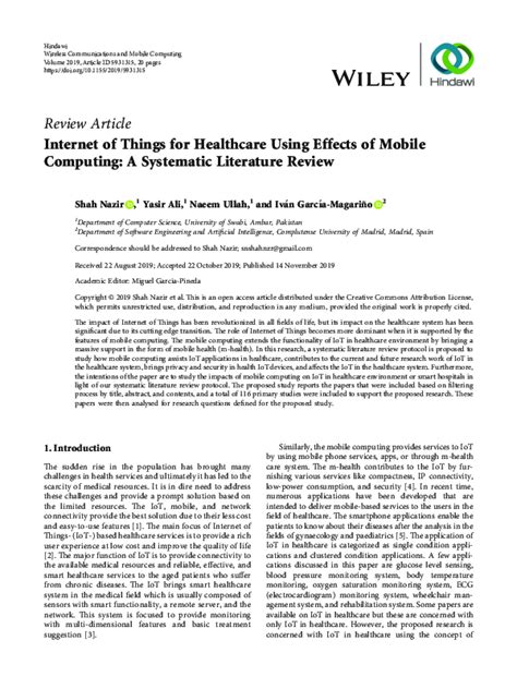 Pdf Internet Of Things For Healthcare Using Effects Of Mobile Computing A Systematic