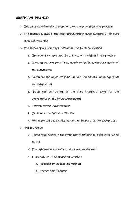 Graphical Method Graphical Method Utilizes A Two Dimensional Graph To Solve Linear Programming