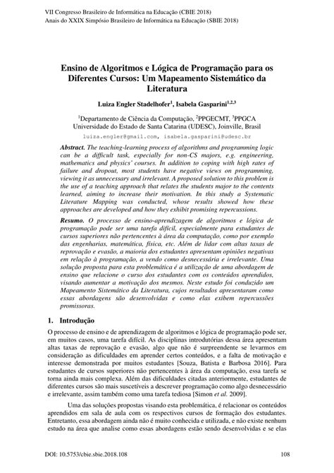 Pdf Ensino De Algoritmos E Lógica De Programação Para Os Diferentes