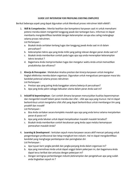 Guide List Interview For Profiling Existing Employee Pdf