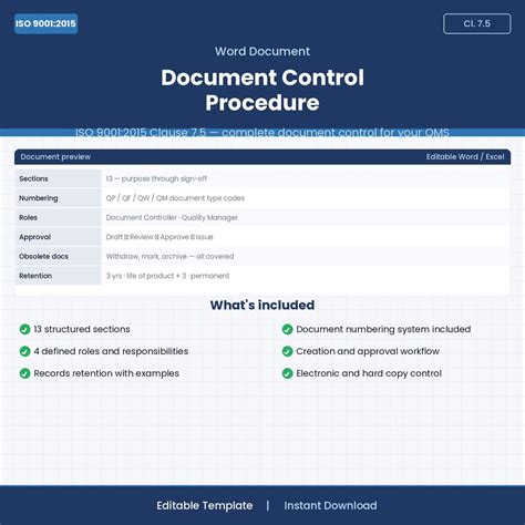 Iso 9001 2015 Document Control Procedure Injection Moulding Qms Word