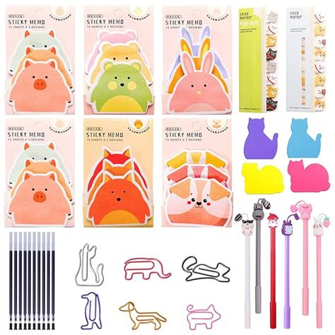 Buy Sticky Notes Cute Kawaii 6 Packs Cute Post It Notes 6 Gel Ink Pens Cat Paper Clips And