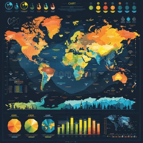 World Map Infographic With Climate Zones And Geographic Data Stock