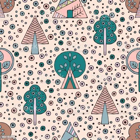 벡터 손으로 그려진된 완벽 한 패턴 장식 양식된 유치 한 나무 낙서 스타일 부족 그래픽 그림입니다 장식 귀여운 손 그림 낙서