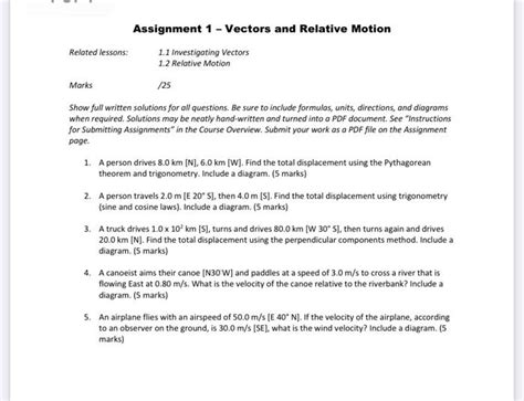 Solved Assignment Vectors And Relative Motion Show Full Chegg