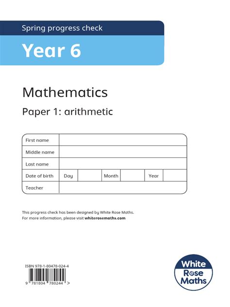 Year 6 Mathematics 2022 Spring White Rose Arithmetic Paper 1 Pdf Mathematics Science