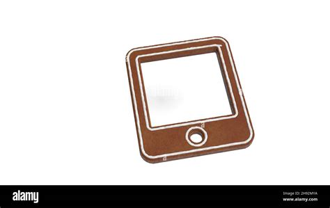 3d Rendering Of Gingerbread Cookie In Shape Of Symbol Of Tablet Isolated On White Background