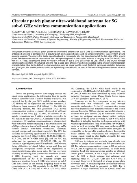 Circular Patch Planar Ultra Wideband Antenna For 5g Sub 6 Ghz Wireless
