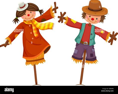 Two Scarecrows Look Like Human Boy And Girl Illustration Stock Vector Image Art Alamy