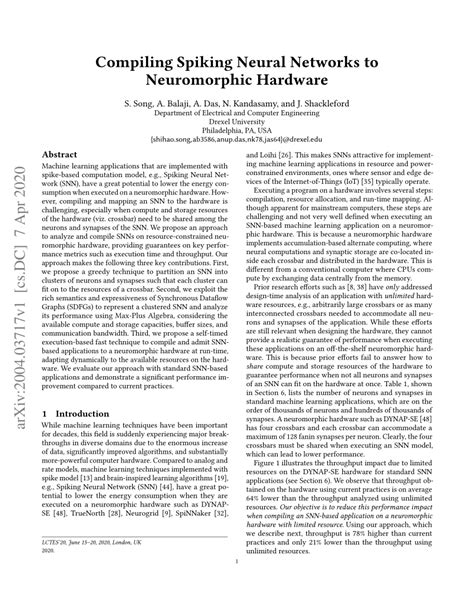 Pdf Compiling Spiking Neural Networks To Neuromorphic Hardware