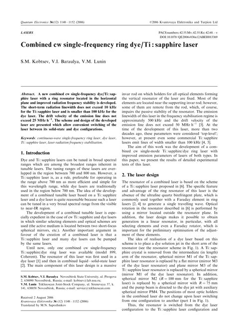 Pdf Combined Cw Single Frequency Ring Dyeti Sapphire Laser