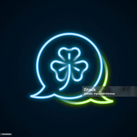 빛나는 네온 라인 클로버 Trefoil 잎 아이콘은 검은 배경에 고립되어 있습니다 행복한 성 패트릭의 날 국가 아일랜드 휴일 다채로운 개요 개념입니다 벡터 3에 대한 스톡