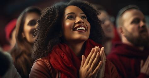 Woman Clapping With Teammates At Football Game In Sports Premium Ai Generated Image
