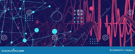 Vector Abstract Background With A Wireframe Dynamic Pipes Line And Particles Plexus Effect