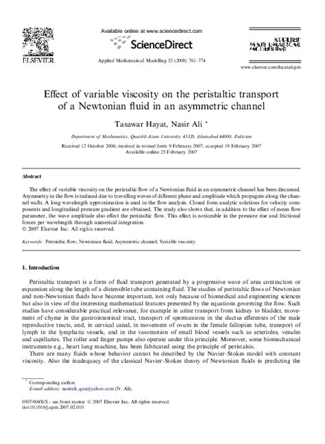 pdf effect of variable viscosity on the peristaltic transport of a