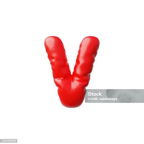 영어 알파벳 대문자 V 빨간 공기 팽창 풍선 3d 벡터 아이콘 렌더링 입력 기호 푹신한 글꼴 기호 3차원 형태에 대한 스톡 벡터