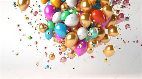 정교한 풍선과 포일 색종이 조각이 충분한 복사 공간이 있는 흰색 배경에 계단식으로 3d 렌더링됨 호일 풍선 파티 리본 검은