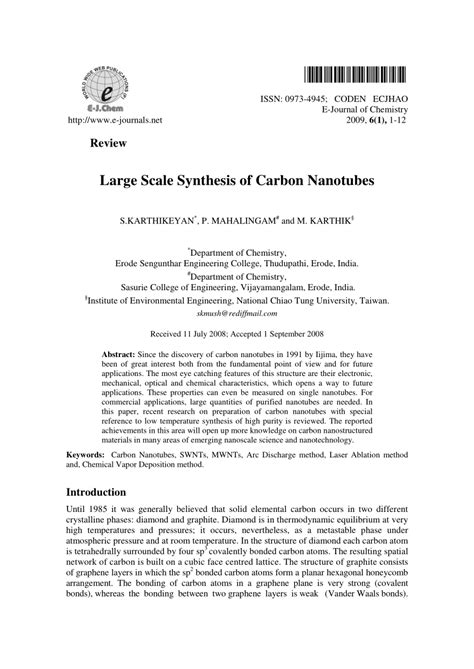 Pdf Large Scale Synthesis Of Carbon Nanotubes