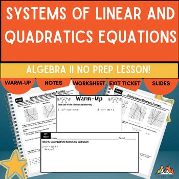 Algebra II Solving Systems Of Linear And Quadratic Equations Notes Worksheet