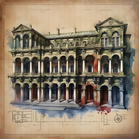 Architecture On Blueprint Premium Ai Generated Image