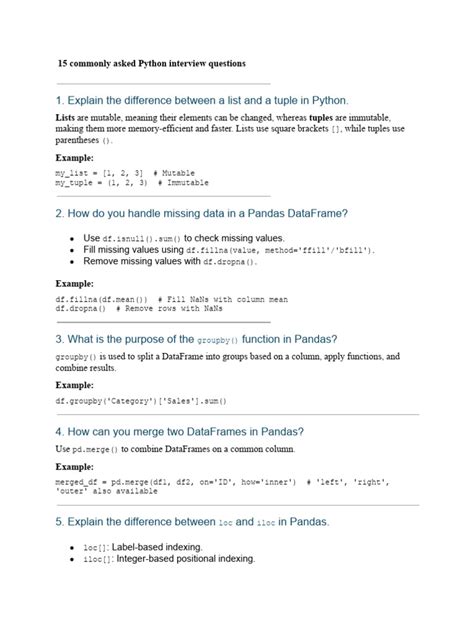 15 Commonly Asked Python Interview Questions Pdf Software Engineering Programming Paradigms