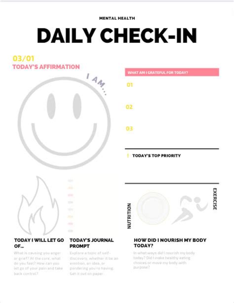 Daily Mental Health Check In Printable Worksheet Digital Download Etsy
