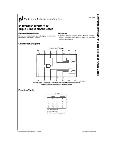 7410 Datasheet Triple 3 Input Nand Gates National Semiconductor
