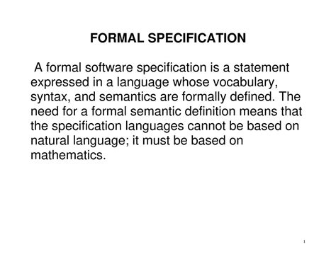 Formal Specification Software Engineering Formal Specification A