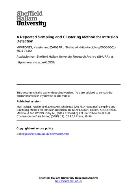 Pdf A Repeated Sampling And Clustering Method For Intrusion Detection