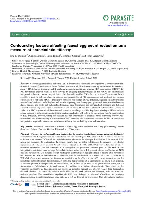 Pdf Confounding Factors Affecting Faecal Egg Count Reduction As A Measure Of Anthelmintic Efficacy