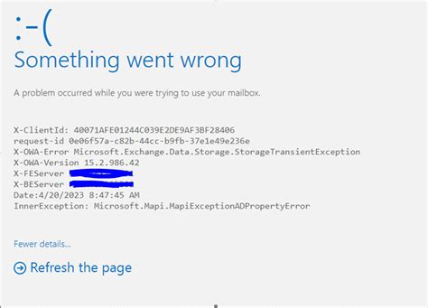 owa error innerexception microsoft mapi mapiexceptionadpropertyerror