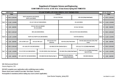 EXAM TEMPLATE For B Sc In CSE B Sc In Data Science Spring 2025 TRIMESTER UIU Department