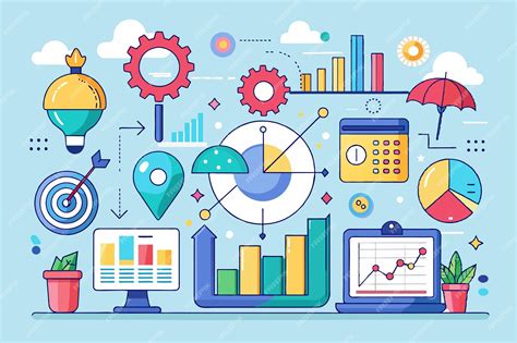 Dynamic Visuals Of Strategy Elements Including Graphs Targets And Gears Symbolizing Business