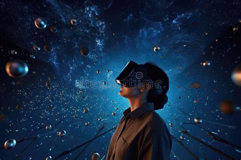 person immersed in virtual reality simulation of space flying past