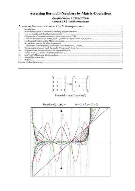 Pdf Accessing Bernoulli Numbers By Matrix Operations · Accessing Bernoulli Numbers By